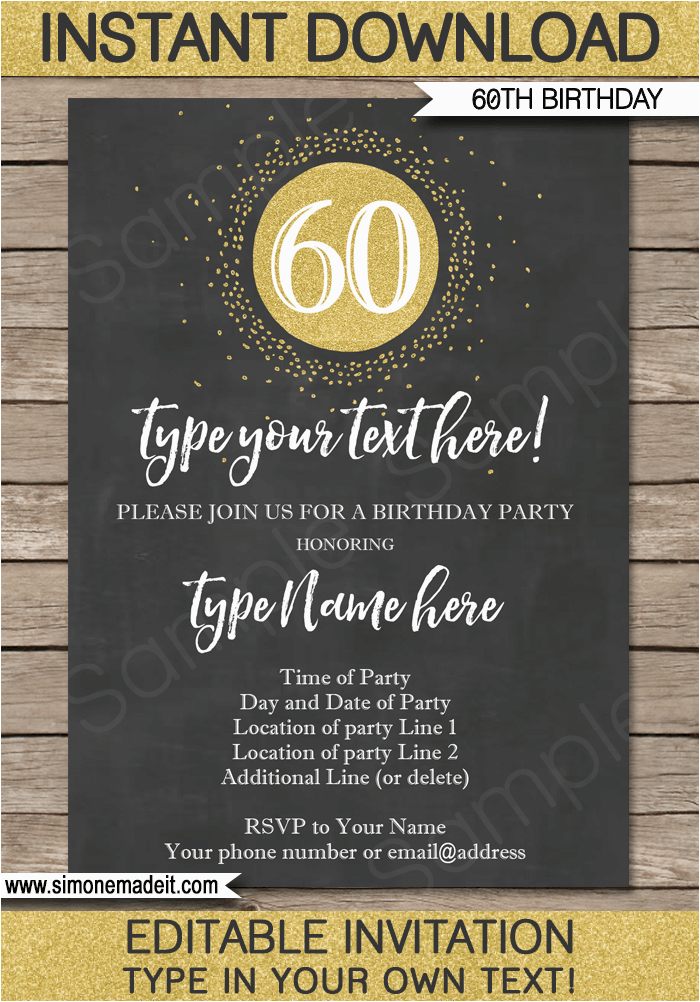 60th Birthday Invitation Wording Funny Chalkboard 60th Birthday 