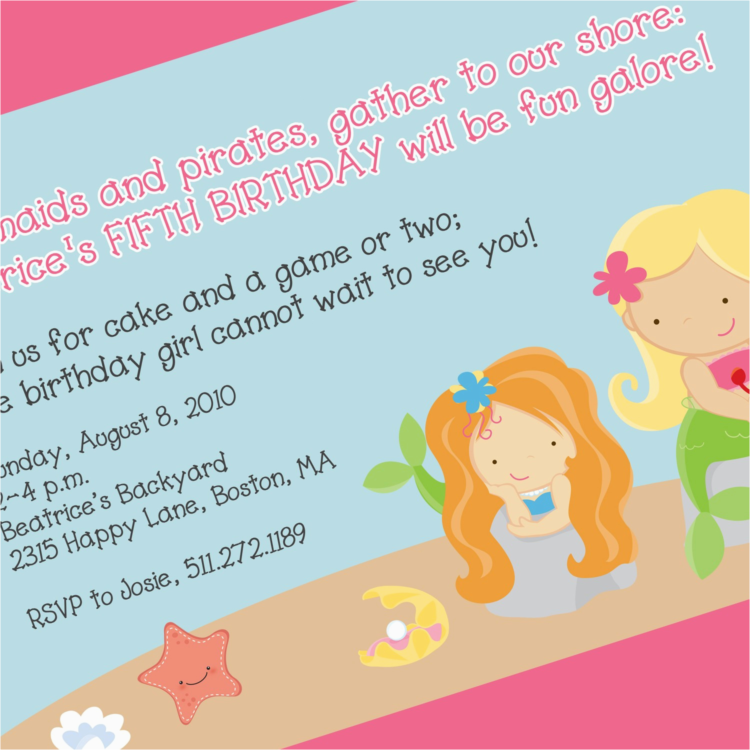 Mermaid Birthday Invitation Wording BirthdayBuzz